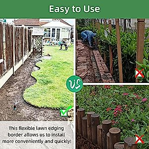 Landscape Edging Kit 33ft No Dig Plastic Garden Edging Border with 30 Spikes Flexible Garden Lawn Edge Grass Edging Borders Weed Border Path Border Edging Fieldstone Edging Tree Edging (Black)