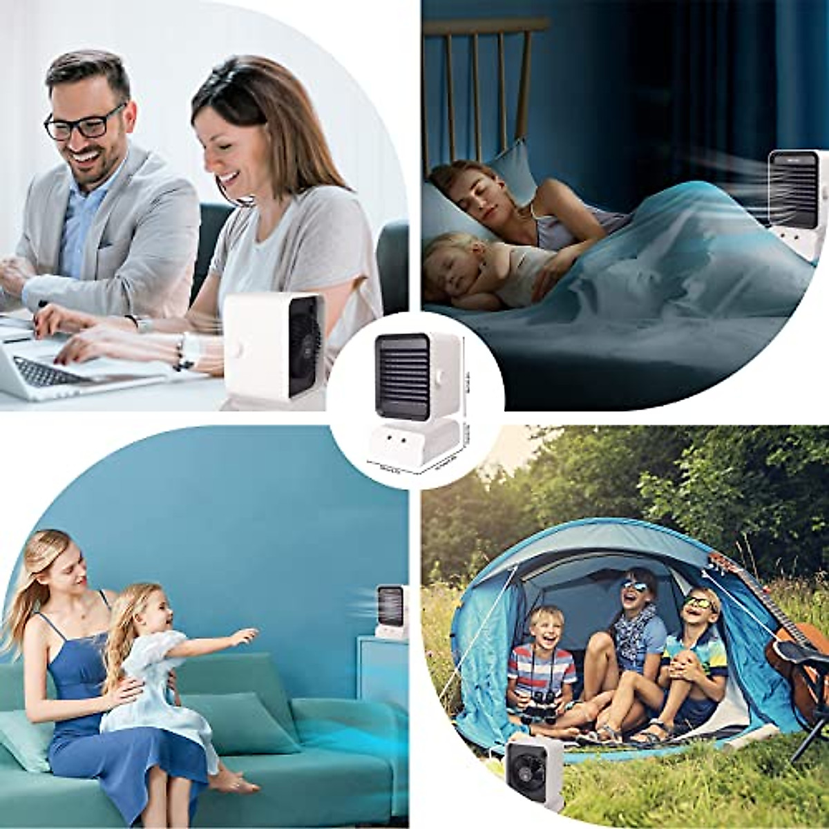 Mini Air Conditioner - Portable Air Conditioner Fan Small AC Unit Personal Desktop Air Cooler Fan - 3 Wind Speeds 7-Color NightLight & Humidify for Dorm Room Office