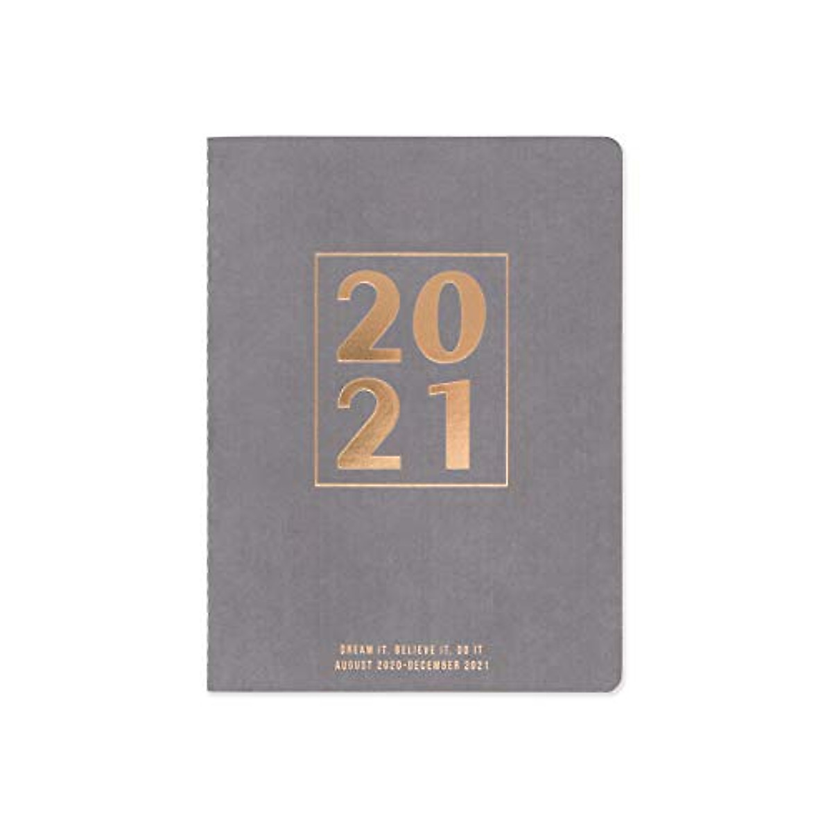 DesignWorks Ink 17-Month Dated Simple Planner (August 2020 - December 2021), 6" x 8", Mushroom - Bold Block