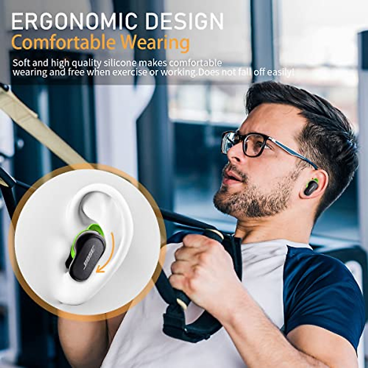 5 Pairs Bose QuietComfort Earbuds II 2022 Replacement Wingtip,YINPINJIA[Fit in The Charging Case]Silicone EarTips Accessories Compatible with Bose QuietComfort Earbuds II(Black/Blue/Red/Orange/Green)