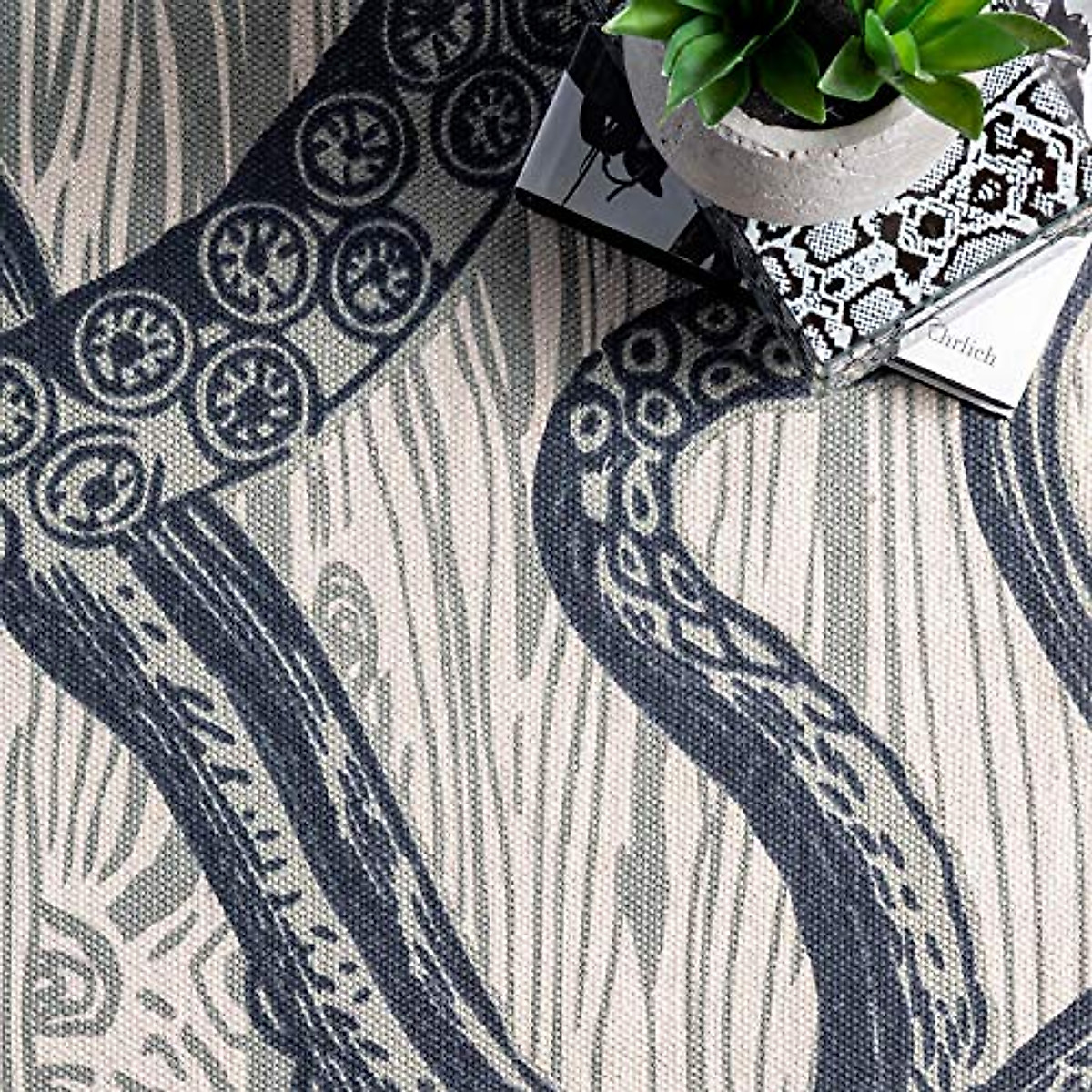 nuLOOM Thomas Paul Printed Octopus Over Board Tassel Area Rug, 5' x 8', Ivory