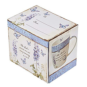 Christian Art Gifts Bible Verse Mug for Women Butterfly Scripture Mug w/Blue Flowers – The Lord’s Mercies Lamentations 3:22-23 Mug Inspirational Coffee Cup and Christian Gift (12 oz Ceramic Cup)