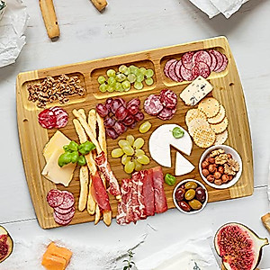 Greener Chef Organic Bamboo Cutting Board for Kitchen with Built-In Compartments and Juice Groove - Wooden Chopping Board for Meat, Cheese Charcuterie Board with Handles, (XXL, 20 x 14 Inch)