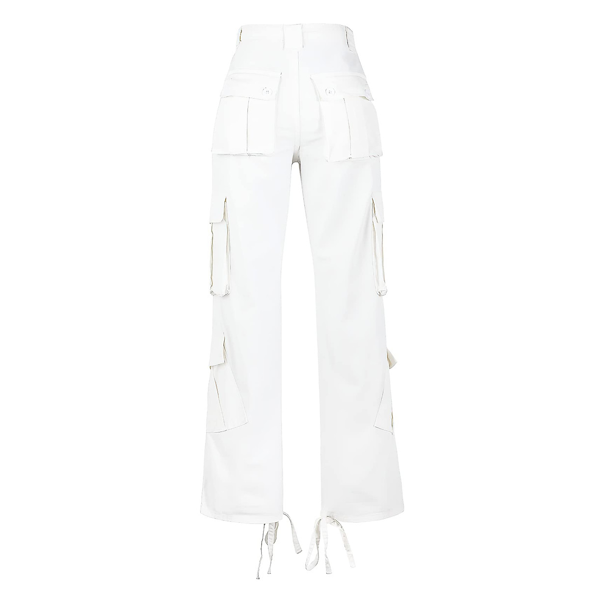 High Waisted Cargo Jeans for Women Straight Wide Leg Y2k Streetwear Cargo Pants Baggy Boyfriend Denim Pants with Pockets Beige White