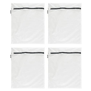 mDesign Large Laundry Mesh Wash Bag - Fine Weave Fabric, Zipper Closure, Washing Machine and Dryer Safe, Protect Lingerie, Delicates, Underwear, Bras, Leggings - Great Travel Bag - 4 Pack - White