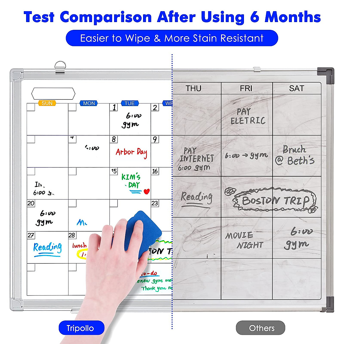 Dry Erase Calendar Whiteboard for Wall, 36" x 24" Magnetic Monthly WhiteBoard Calendar Dry Erase, Wall Hanging Aluminum Frame Calendar Board with Tray for Home, School, Office (Silver Frame)