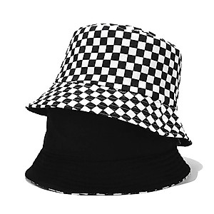XYIYI Black White Checkered Flag Bucket Hat Trendy Fishing Hat for Women Teen Girls, Reversible Double Side