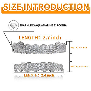 LKV Silver Grillz for Your Teeth 8 Top & 8 Bottom, Hip Hop Iced Out Diamond Grills for Men and Women, Rapper Costume Jewelry Mouth Teeth Grillz with Extra Molding Bars