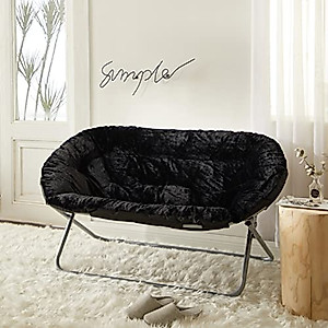 Urban Shop Faux Fur Double Saucer Chair, Black