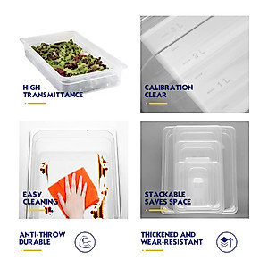 BIEAMA 6 Pack Plastic Food Pans with Lids, 1/3 Size 6'' Deep, Translucent,Commercial