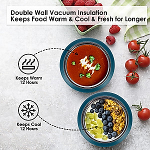 Insulated Food Jar,24 OZ Leakproof Soup Thermos for Adults with 2 Detachable Handle,Stainless Steel Wide Mouth Vacuum Thermal Insulated Food Container for Hot & Cold Food with Portable Lid(Dark Green)