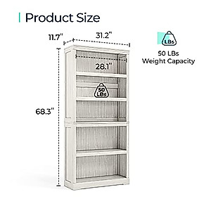 LINSY HOME 5 Shelf Bookcase, Bookshelves Floor Standing Display Storage Shelves 68 in Tall Bookcase Home Decor Furniture for Home Office, Living Room, Bed Room - White Oak