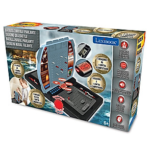 LEXIBOOK Talking Sea Battle (French, English, Spanish, Portuguese), Electronic Board Game 1 or 2 Players, Interactive, Light and Sound Effects, Strategy, Battery Operated, Grey/Black, GT2800US