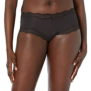 Maidenform Women's Underwear, Low-Rise Cheeky, Scalloped Lace Hipster Panty, 3-Pack, Black/Navy Black/Black Rum Raisin