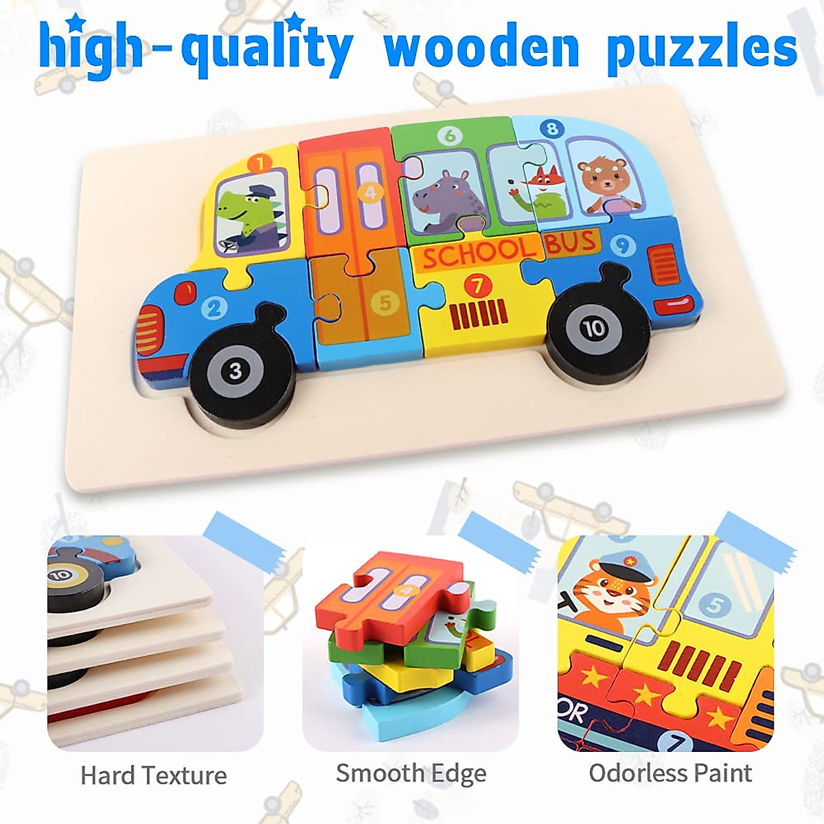 Toddler Puzzles,Wooden Puzzle for Toddlers, 3 Sets of Animals Puzzles Dinosaur Crocodile Worm,Colorful Wood Numbered Puzzles Baby Infant Kid Preschool Learning Educational Toys