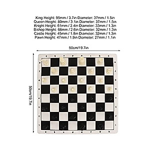 Chess Pieces,Chess Set with Zipper Back Bag Portable Faux Leather Black and White Checkerboard Set for Boys Girls