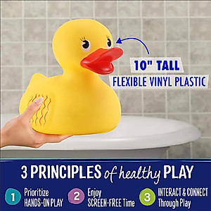 10" Jumbo Classic Yellow Rubber Duck Bathtime Toy, Floating Fun Pool Preschool Bathtub Toy, Giant Flexible Large Yellow Duck for Kids