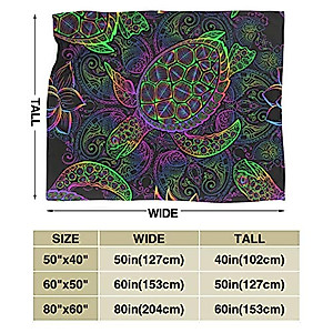 Psychedelic Sea Turtle Fleece Throw Blanket Plush Soft Throw for Bed Sofa, 80 in x 60 in