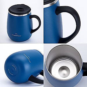 GRANDTIES Insulated Coffee Mug with Handle - Sliding Lid for Splash-Proof 16 oz Wine Glass Shape Thermos Tumbler with Double Walled Vacuum Stainless Steel to Keeps Beverages Hot or Cold - Cobalt Blue