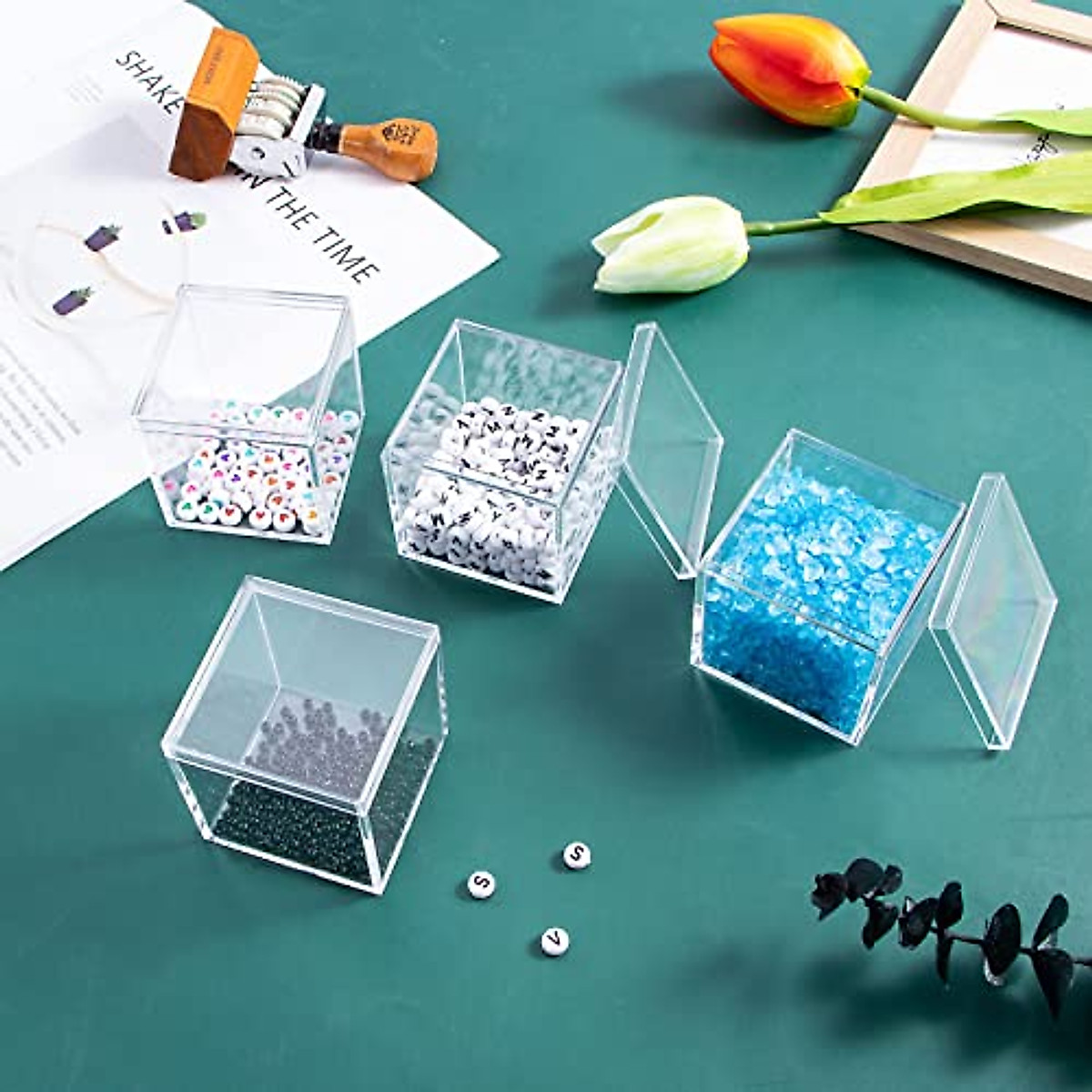 Ganydet 6 Packs Clear Acrylic Plastic Box, Small Plastic Cubes with Lids, Small Square Plastic Containers 2.1''×2.1''×2.2'', Plastic Square Boxes for Candy, Pill and Jewelry