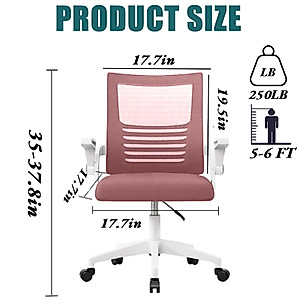 HDHNBA Computer Chair Mesh Ergonomic Office Chair Home Office Lumbar Support Padded Flip-up Armrest Swivel Desk Chair Pink Work Chair