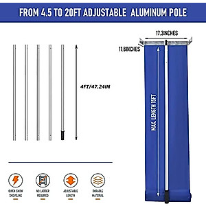 20 Feet Aluminum Snow Rake, with 17' Snow Slide, 5 Extension Tubes & Anti-Skid Handle, Telescoping Snow Removal Tool for Removing Snow, Leaves, Debris…