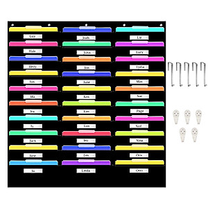 Hanging File Holder Organizer Rack, 30 Pocket File Folder Black, Wall Mount, Folder Tabs, 5 Metal Hooks, Hang Desk File, Letter, Magazine, Mail, Calendar, Home Decor Storage Cabinet, Office, Shelf