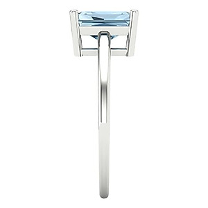 Clara Pucci 2.1 ct Emerald Cut Custom Engraving Aquamarine 4-Prong Classic Designer Solitaire Statement Ring 18K White Gold Size 7