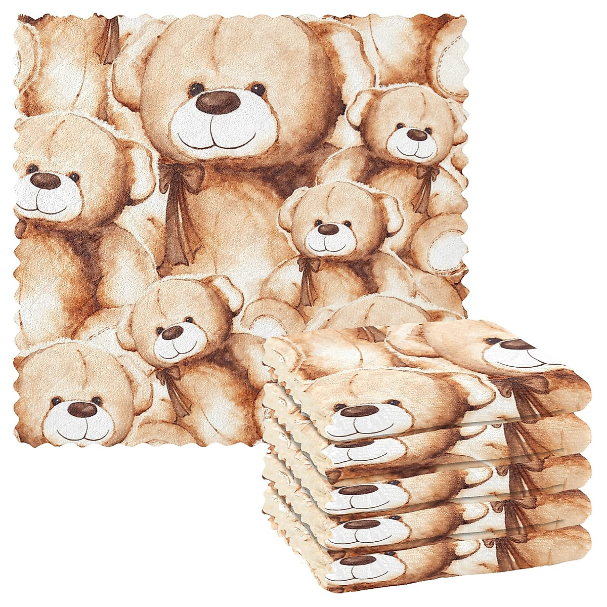 ALAZA Dish Towels Kitchen Cleaning Cloths Cartoon Lovely Bear Toy Dish Cloths Super Absorbent Kitchen Towels Lint Free Bar Tea Soft Towel Kitchen Accessories Set of 6,11"x11"