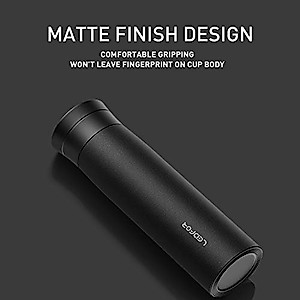 LEIDFOR Tea Thermos with Infuser for Loose Leaf Tea - Vacuum Insulated Tea Infuser Tumbler - Tea Bottle with Leak Proof Screw Lid Portable 17oz Black