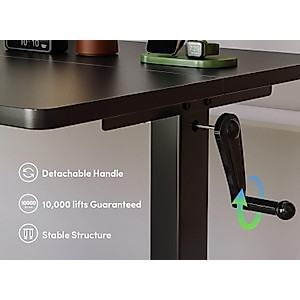 FEZIBO Crank Height Adjustable Desk, 48 Inches Manual Standing Desk, Writing Table with Handle, Home Office Desk with Black Frame/Black Table Top