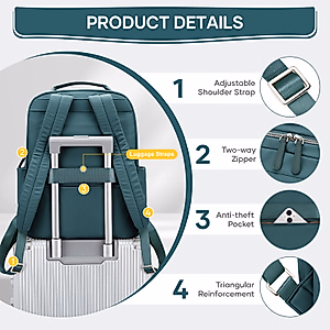 VENATIN Backpack for Women,Waterproof Computer Backpack Purse for Women,Fashion Small Travel Backpack,Work Backpack Fits 15.6 inch Laptop,Peacock Blue