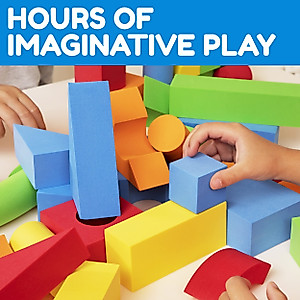 JaxoJoy Foam Building Blocks for Kids - 108-Piece Soft Foam Blocks for Toddlers - Large, Stackable, Educational STEM Toys - Soft Blocks for Indoor or Outdoor Play - Foam Shapes for Boys and Girls
