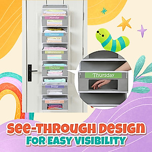 Houseables Weekly Clothes Organizer for Kids, Kids Clothes Organizer, 6 Shelf w/Day of The Week Labels. Hanging Over The Door Organizer, Days of The Week Clothes Organizer, Outfit Organizer for Week