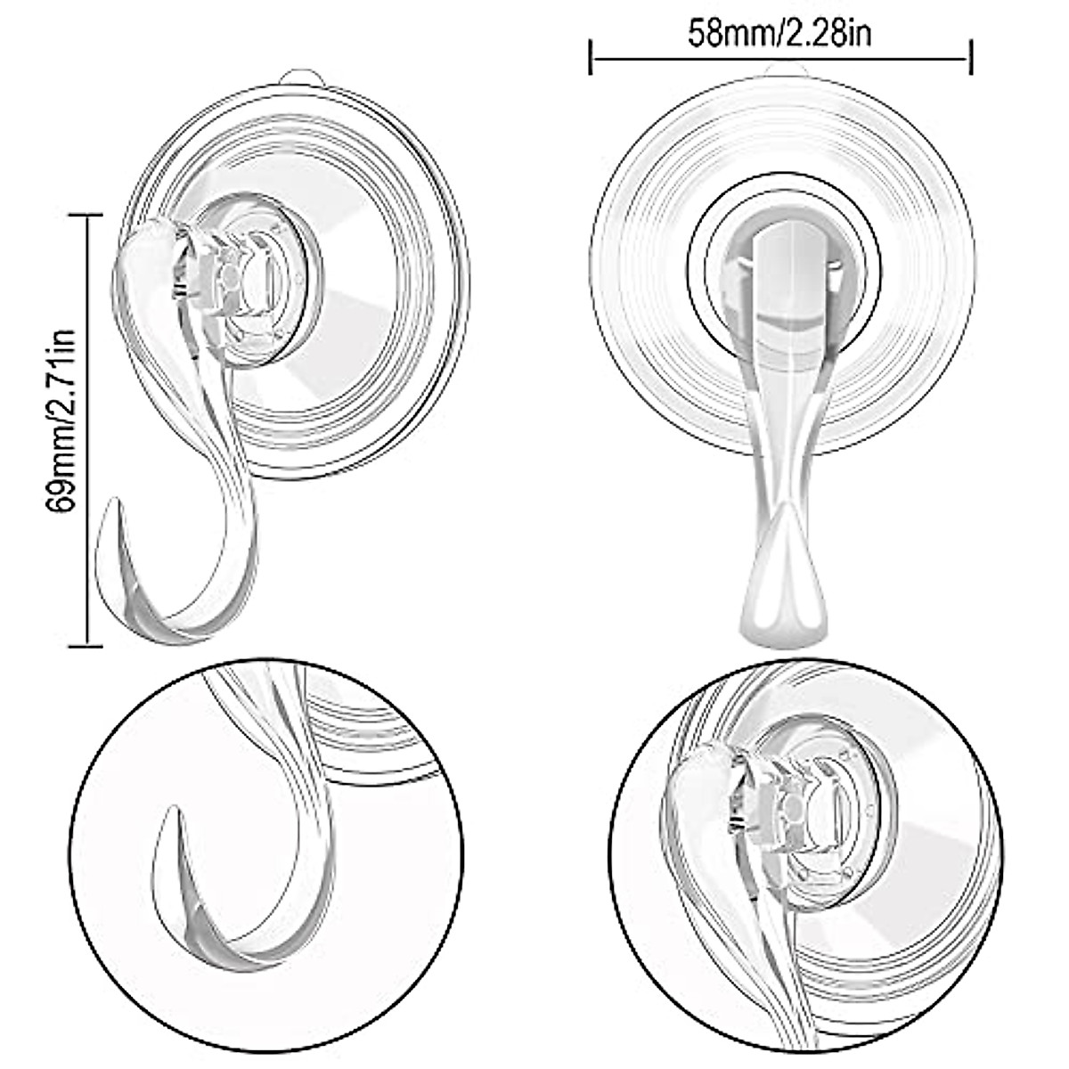 AROIC Suction Cup Hooks, 12 Pack Shower Suction Hooks, Heavy Duty Vacuum Suction Cups for Towel Kitchen Bathroom Glass Wall Window