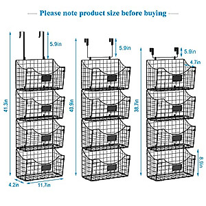 Over The Cabinet Door Organizer 4 Pack, Over Door Storage Basket with Name Plate Hooks for Cutting Board Foils Cookie Sheet, Grid Storage Bin Basket Holder Rack for Kitchen Pantry Bathroom