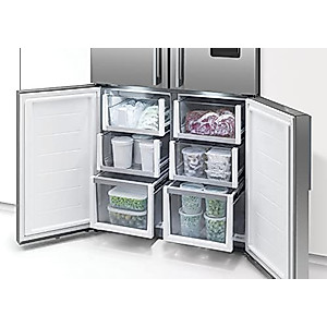 Fisher & Paykel Series 7 RF203QDUVX1 36 Inch Freestanding Counter Depth Quad Door Refrigerator Freezer with 18.9 Cu. Ft. Capacity, Ice Maker, Water Dispenser, Variable Temperature Zone, Touch Control