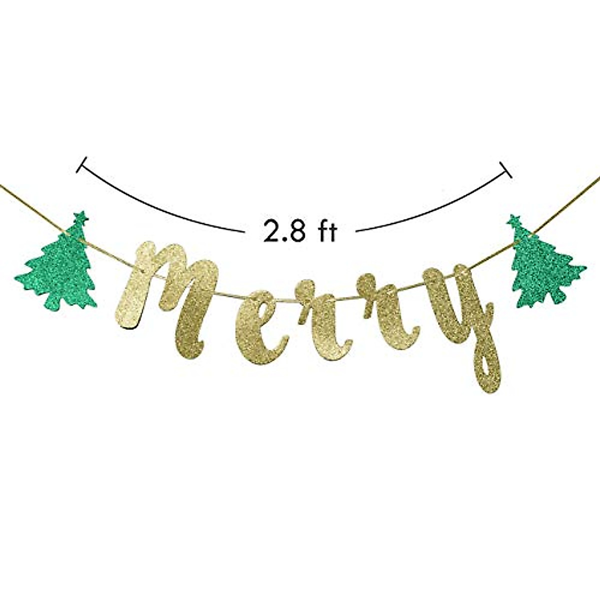 Merry Christmas Glitter Gold Burlap, Reindeer Banner, Christmas Party Favors (Gold)