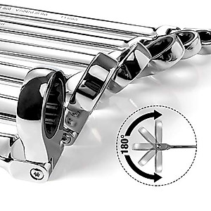 DURATECH Extra Long Flex-Head Ratcheting Wrench Set, Double Box End Wrench Set, 6-Piece, Metric 8-19mm, CR-V Steel, with Pouch
