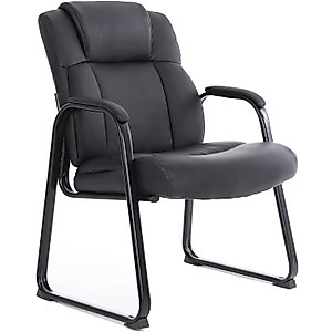 CLATINA Big & Tall 400 lb Waiting Room Guest Executive Chair with Bonded Leather Padded Armrest Modern Style with Sled Base and Solid Metal Frame for Office Reception and Conference (Black-B(A))