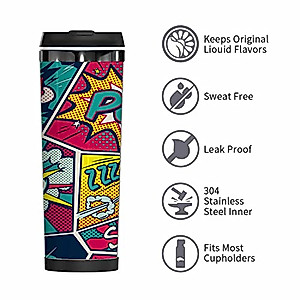 WONDERTIFY Pop Art Comic Shout Coffee Cup Graphic Balloon Bubble Exploding Splash Coffee Mug Stainless Steel Bottle Double Walled Thermo Travel Water Metal Canteen