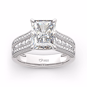 Jeulia Classic Radiant Cut Wedding Ring:Sterling Silver Halo Diamond Bridal Set Engagement Band Best Anniversary Promise Valentines Jewelry Gift with Box (White diamond, 6.5)