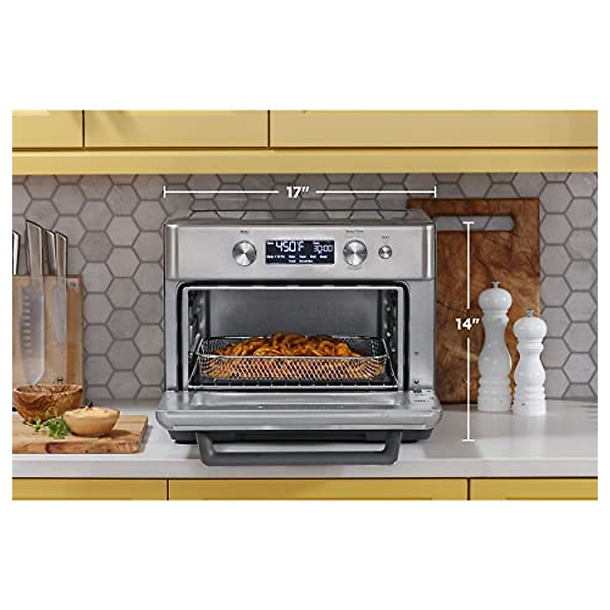 GE Digital Air Fryer Toaster Oven + Accessory Set | Convection Toaster with 8 Cook Modes | Large Capacity Oven - Fits 12" Pizza | Countertop Kitchen Essentials | Stainless Steel
