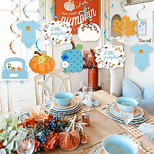 Little Pumpkin Party Hanging Decorations, Blue Boy Little Pumpkin Baby Shower Decoration, Pumpkin Truck Maple Leaf Hanging Swirl Streamer for Boy Fall Baby Shower Gender Reveal Party Supplies