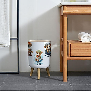 LGCZNWDFHTZ Small Trash Can with Lid for Bathroom Kitchen Office Diaper Animal Set Bear Flies a Parachute Helicopter 3D Style Bedroom Garbage Trash Bin Dog Proof Waste Basket Cute Decorative