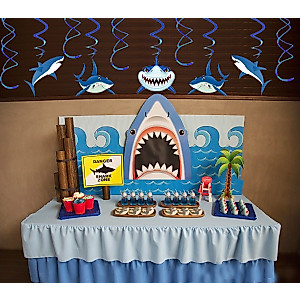 Shark Party Supplies Hanging Swirls Kids Birthday Decorations for Shark Sea Themed Splash Ceiling Foil Ornaments (30 PCS)