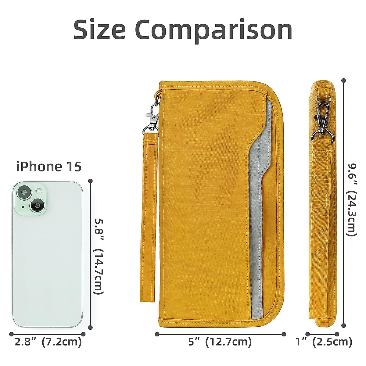 ZOPPEN Passport Holder Family Women/Men, Travel Wallet RFID Passport Wallet Travel Essentials Documents Organizer Zipper Case with Removable Wristlet Strap, Yellow