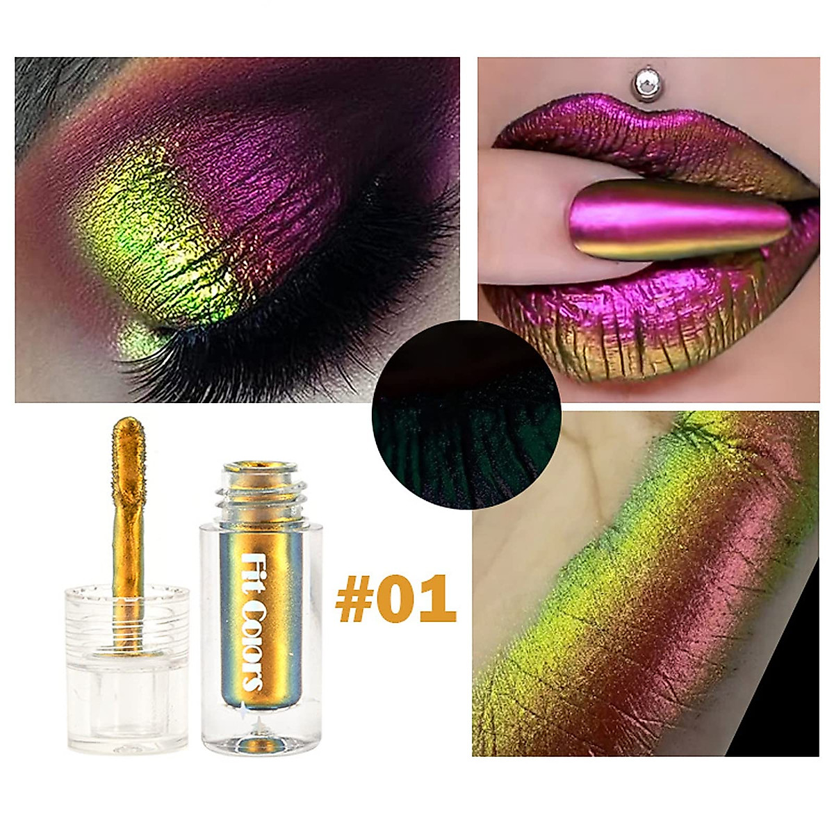 Domality Chameleon Eyeshadow Liquid Set, 3pcs Intense Color Shifting Multichrome Eyeshadow, Highly Pigment Metallic Long Lasting Quick-Drying No Creasing Eye Makeup