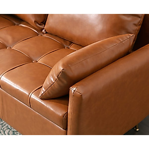 Kmax PU Leather Loveseat Sofa Chair Storage 52” Upholstered Couch Sofa with 4 Pillows Golden Legs for Living Room Small Space, Apartment, Bedroom, Dorm- Brown