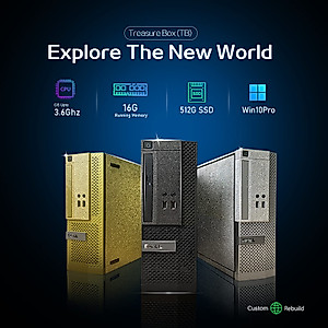 Dell Gold Treasure Box Desktop PC, Intel Quad Core I5 up to 3.60GHz, 16GB RAM, 512GB SSD, DVD, WiFi & Bluetooth, Keyboard & Mouse, Win 10 Pro (Renewed)